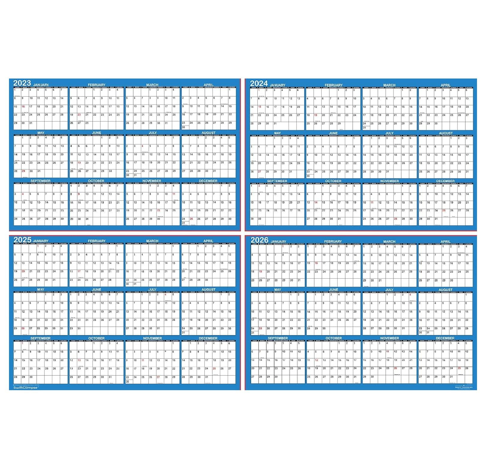 32" x " SwiftGlimpse 2023 2024 2025 2026 Quick Reference Wall Calendar ...
