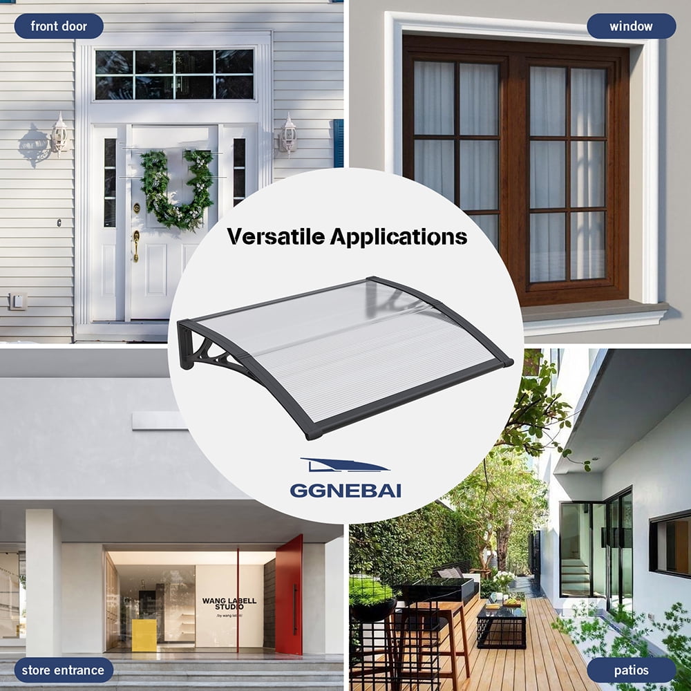 32"x120" Window Awning Door Canopy, ABS Bracket & Polycarbonate Hollow ...
