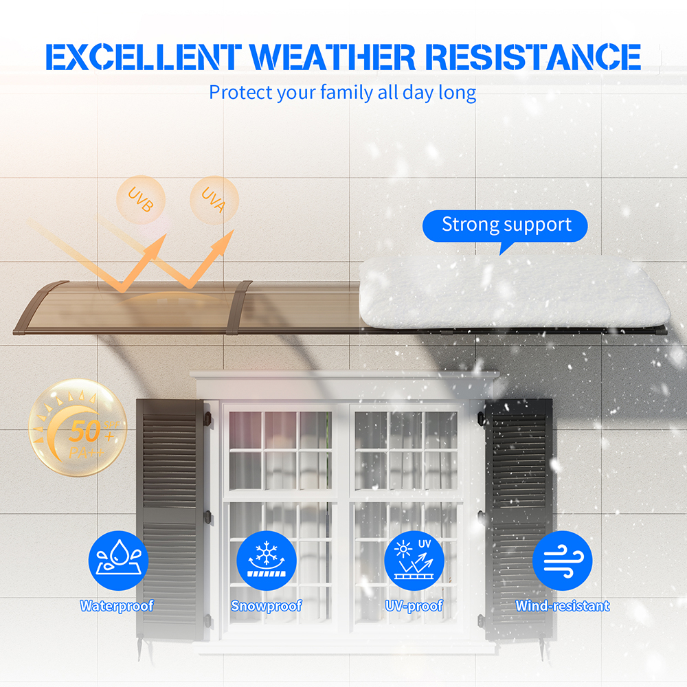 32"x120" Window Awning Door Canopy, ABS Bracket & Polycarbonate Hollow ...