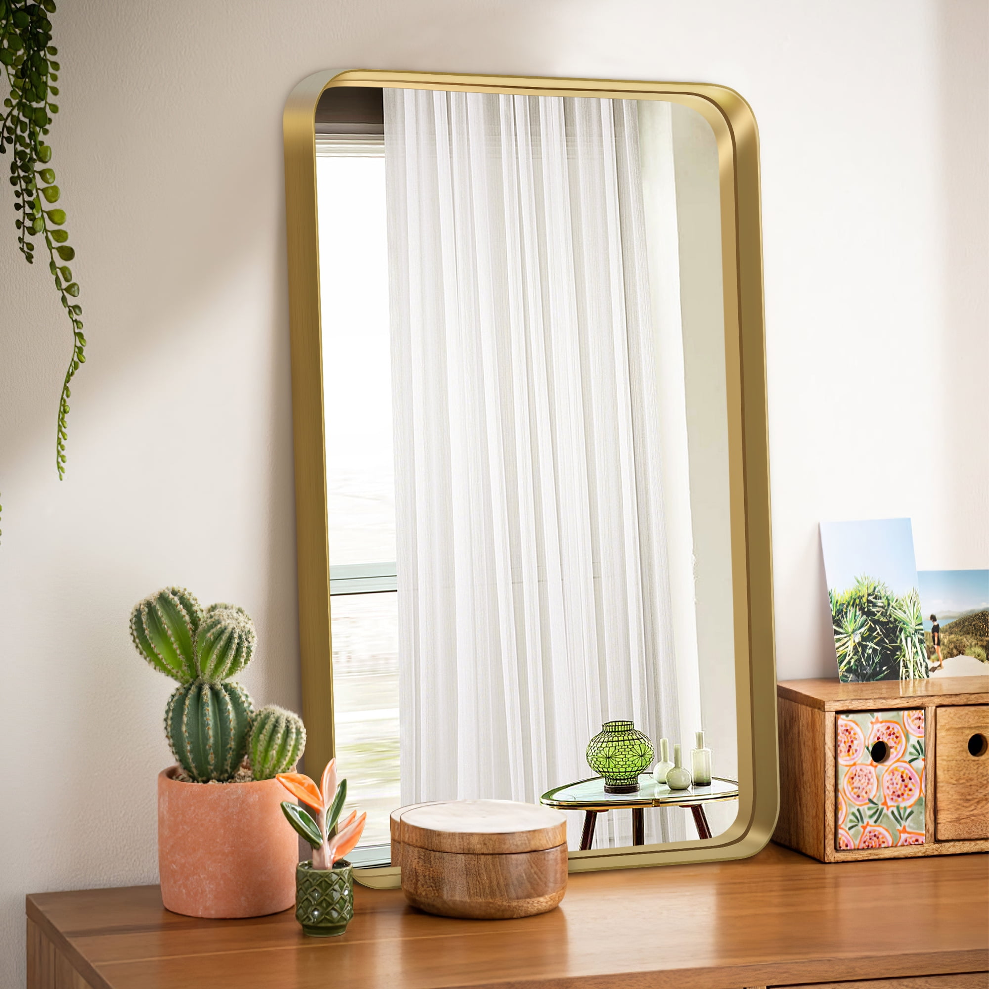 32"x22" Aluminum Alloy Wall Mount Rounded Corner Rectangular Mirror ...