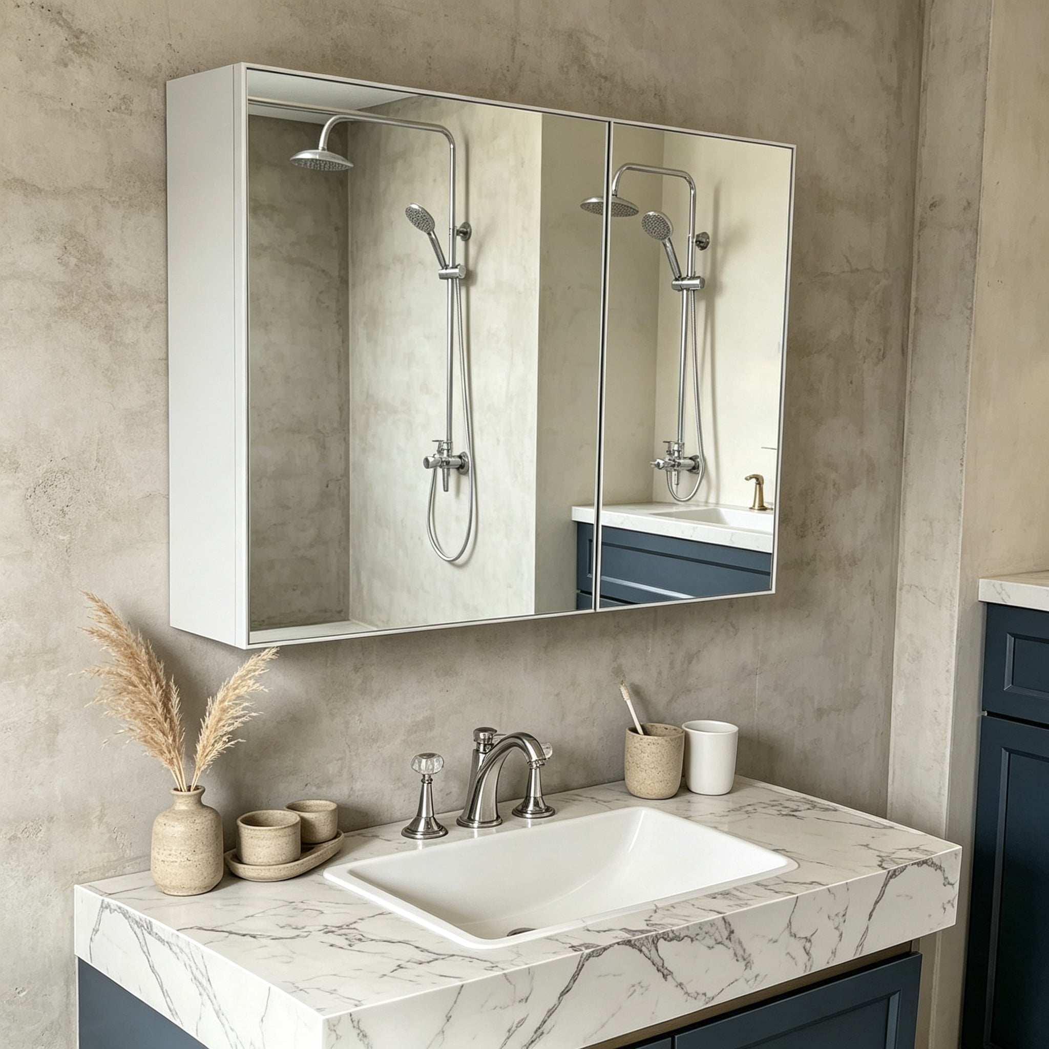 32"x24" Frameless Aluminum Medicine Cabinet, Sleek Silver, Fully ...