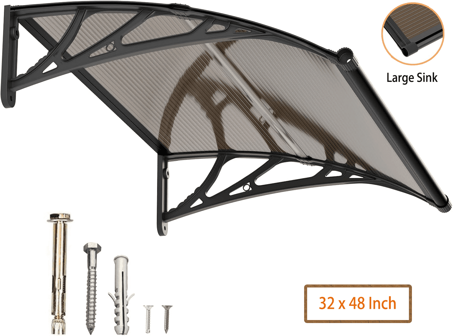 32"x48" Window Awning Canopy with Separate Drainage Sink Black Bracket ...