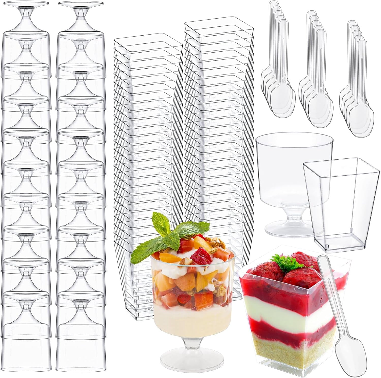 320-Pack 5 oz Mini Plastic Dessert Cups with Spoons, Clear Reusable ...