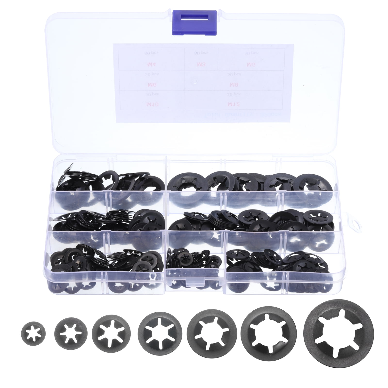 320 Packs Internal Tooth Star Lock Washers Set M3 M4 M5 M6 M8 M10 M12, 65Mn Steel Starlock Push ...