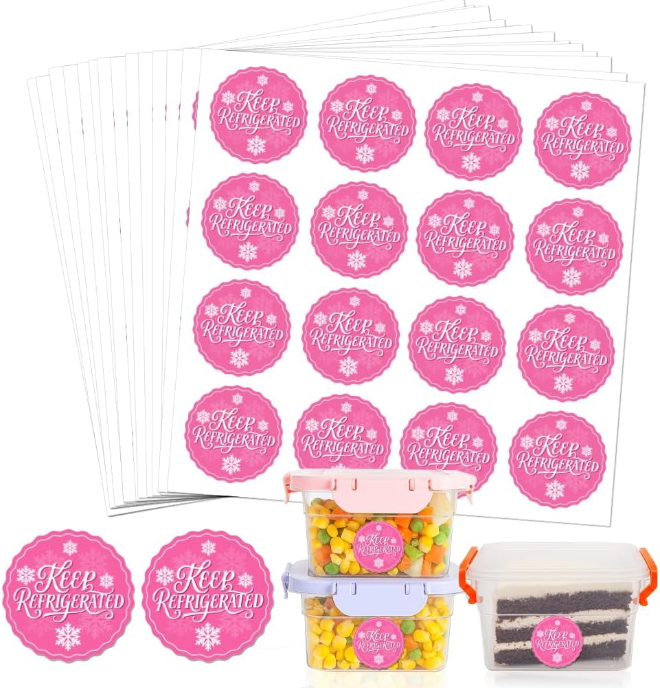 320 Pcs Keep Refrigerated Stickers Pink Refrigerated Stickers Round ...