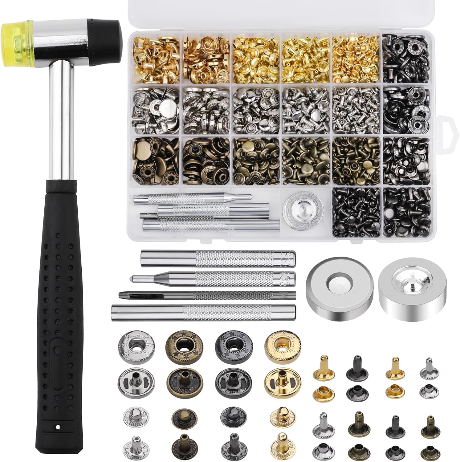 320 Pcs Leather Rivets Kit, 60 Pcs Leather Snap Fasteners, 2 Size ...