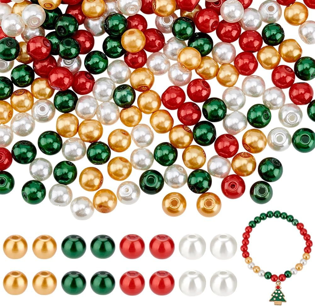 320 Pcs Pearl Beads 6mm Glass Round Baking Painted Pearlized Pearl Red ...