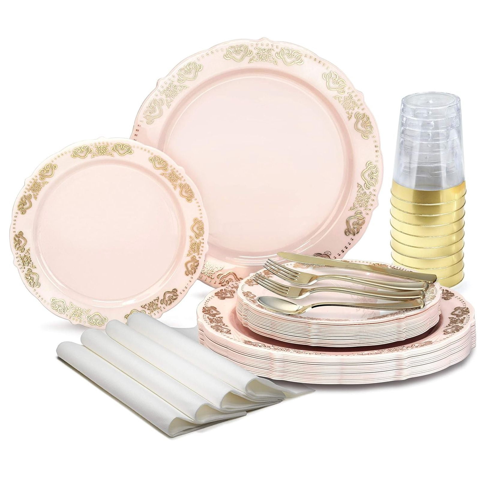 320 Piece set (40 Guests)-Vintage Wedding Party Disposable Plastic ...