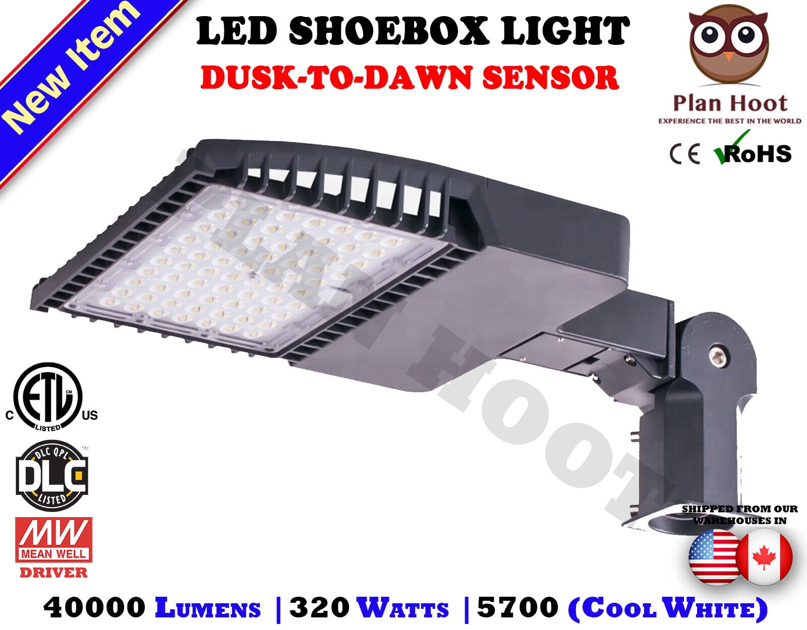 320 WATT LED Shoebox Fixture Slip Fitter ETL DLC Parking Lot Street ...
