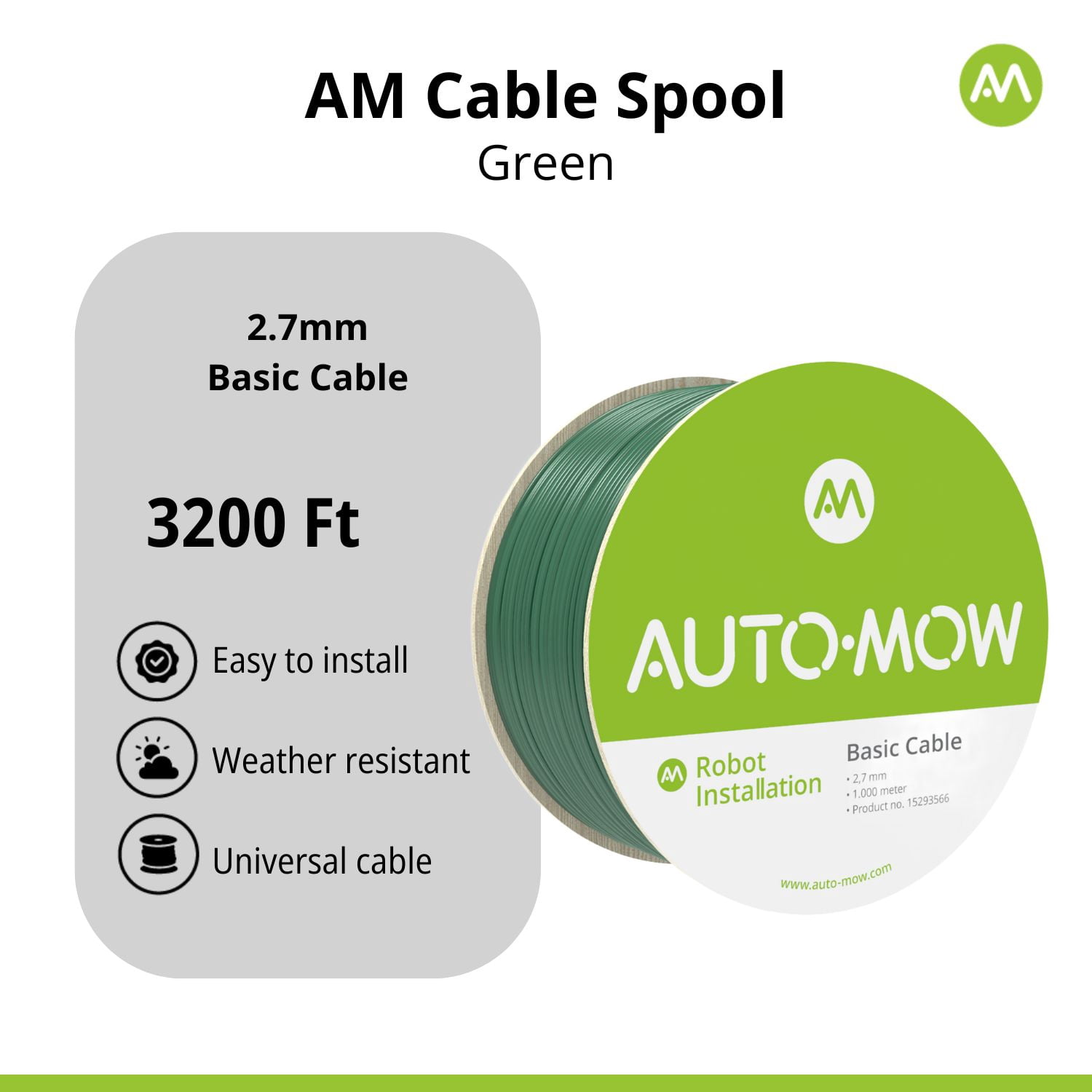 Auto-Mow 3200-ft Boundary Wire, 9 AWG, 2.7mm Thick Standard Green Cable ...