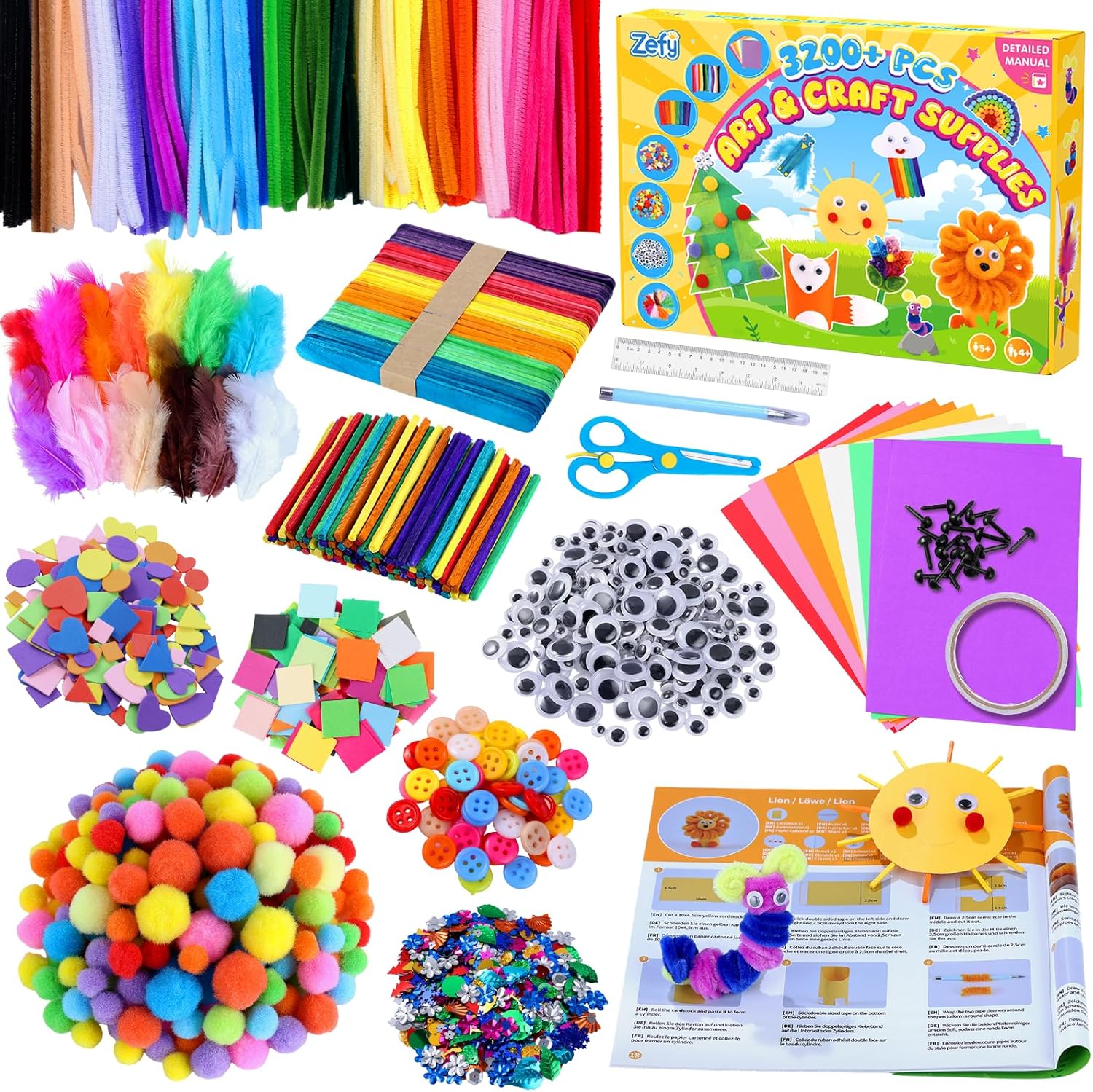 3200+ Pcs Arts and Crafts Supplies for Kids, All in One Craft Kits with ...