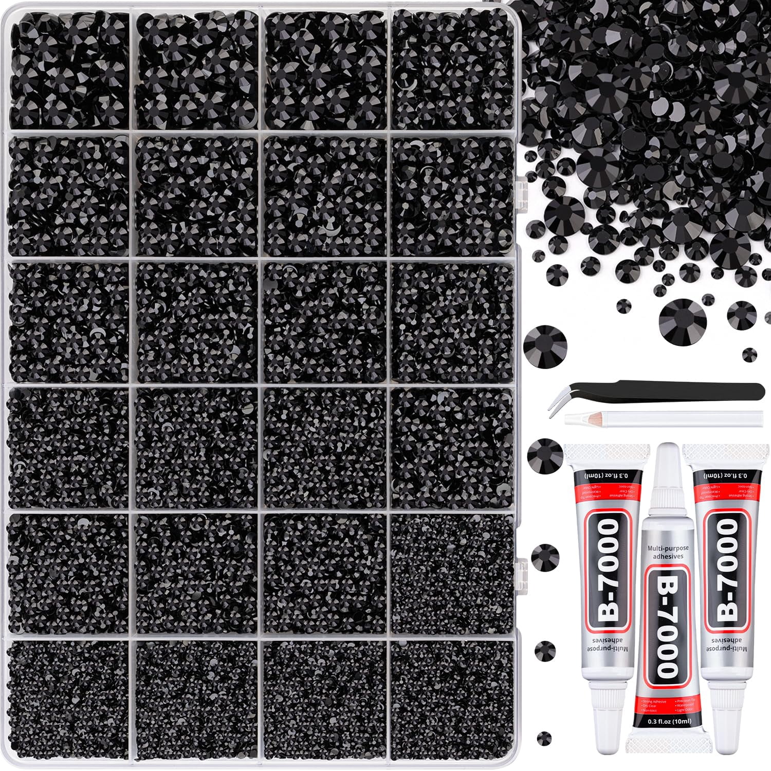 32000Pcs Black Rhinestones for Bedazzling, Flatback Resin Gems Crystal ...