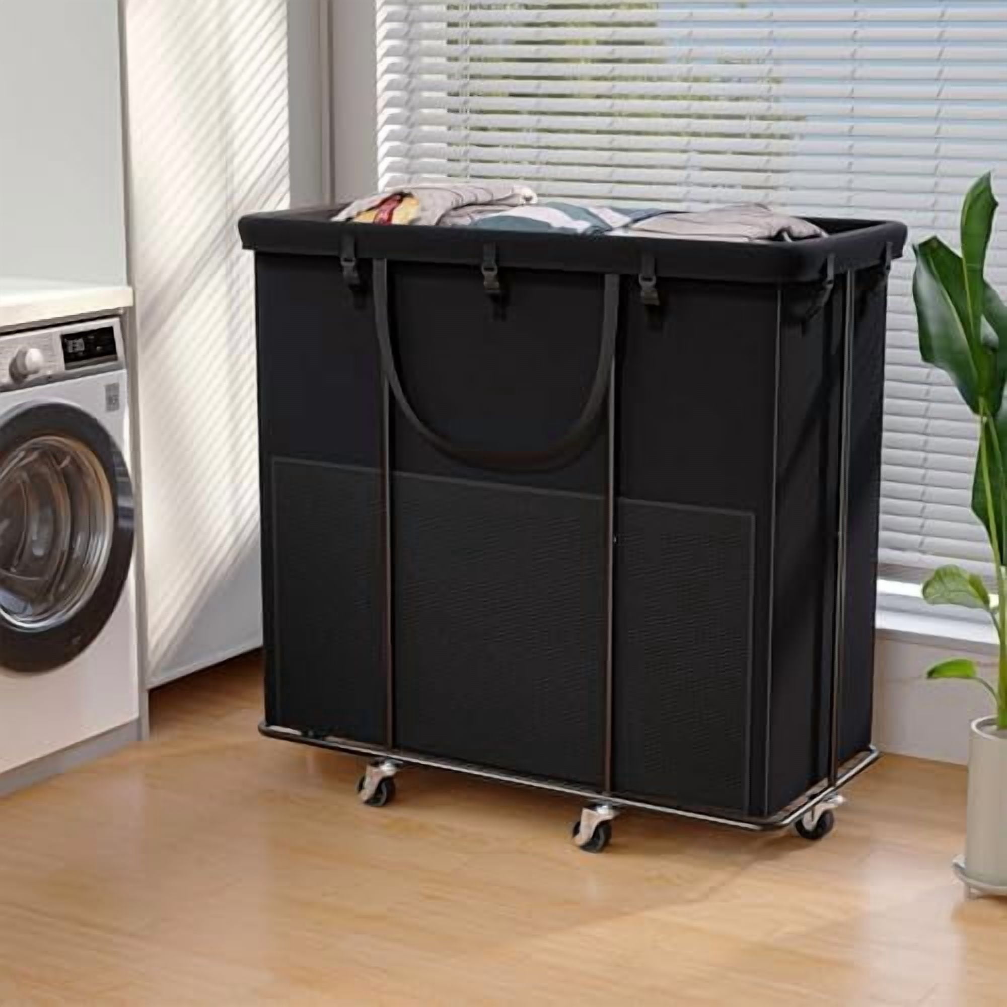 320L Laundry Hamper with Wheels, Rolling Laundry Basket with Metal ...