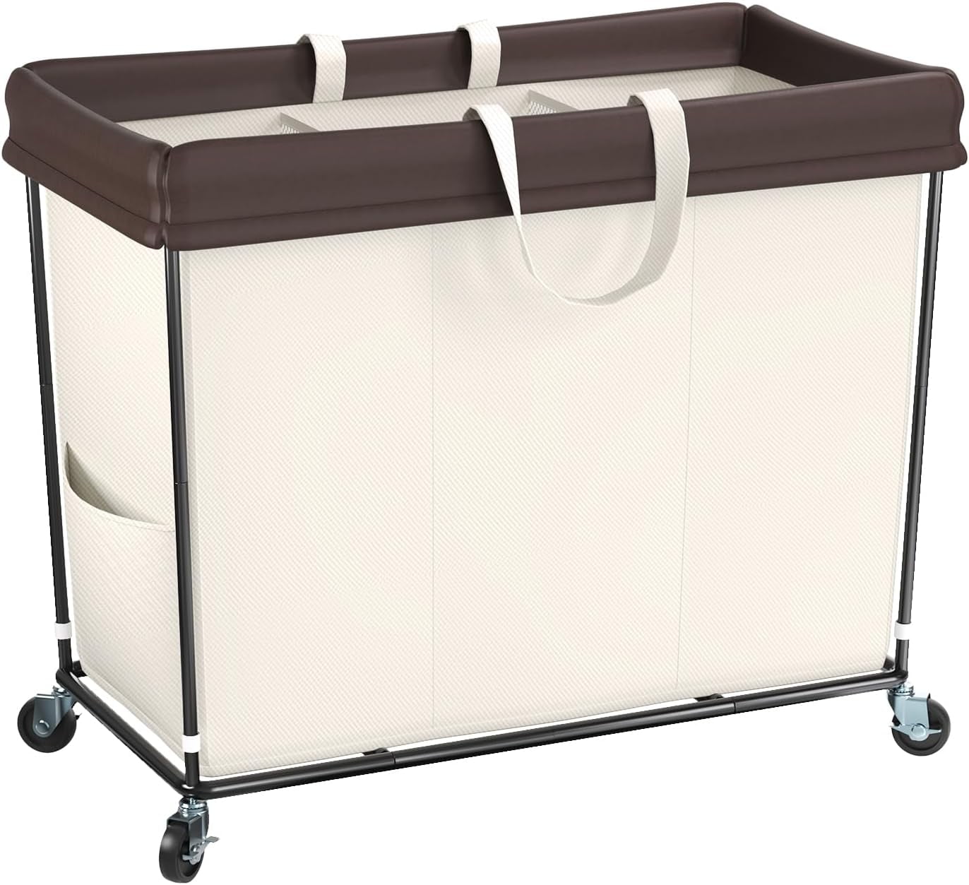 320L Laundry Hamper with Wheels, 3 Section Large Rolling Laundry Basket ...