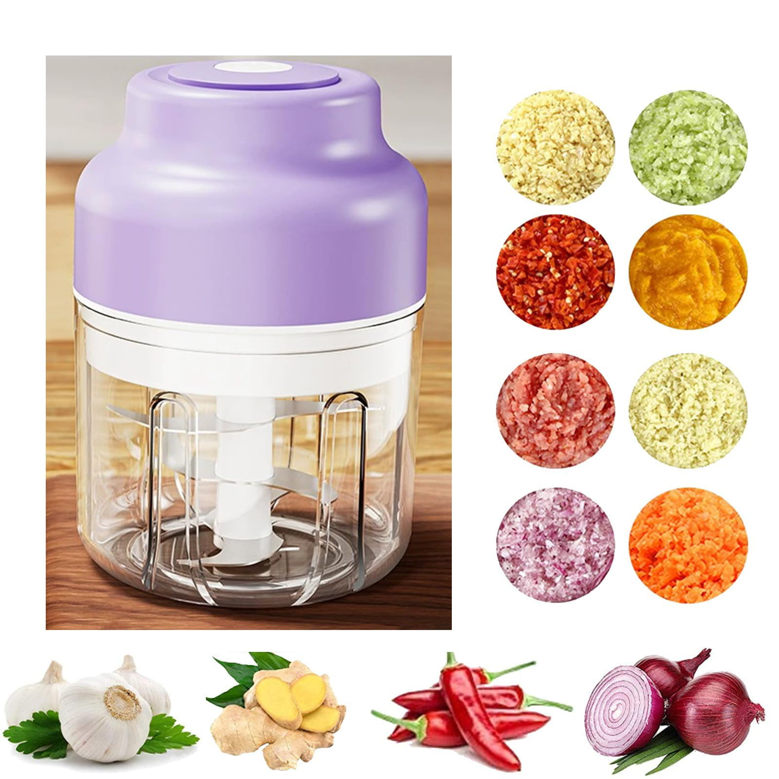 320ML Electric Garlic Chopper, Portable Cordless Mini Food Processor, Garlic Grinder Onion ...