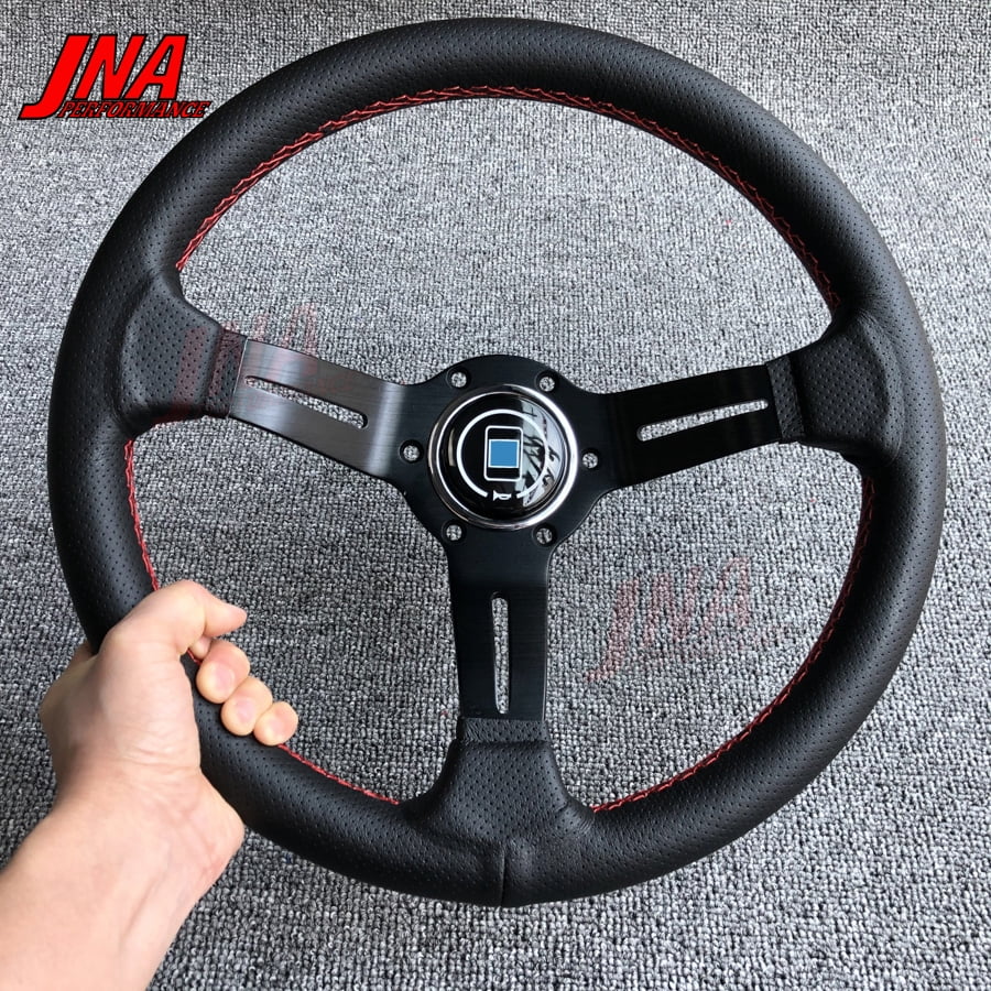 320MM JDM Sports Steering Wheel Red Stitching Racing Leather Steering ...