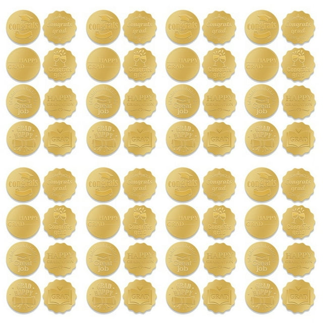 320PCS Graduation Stickers Gold Coin Stickers Gold Embossed Graduation ...