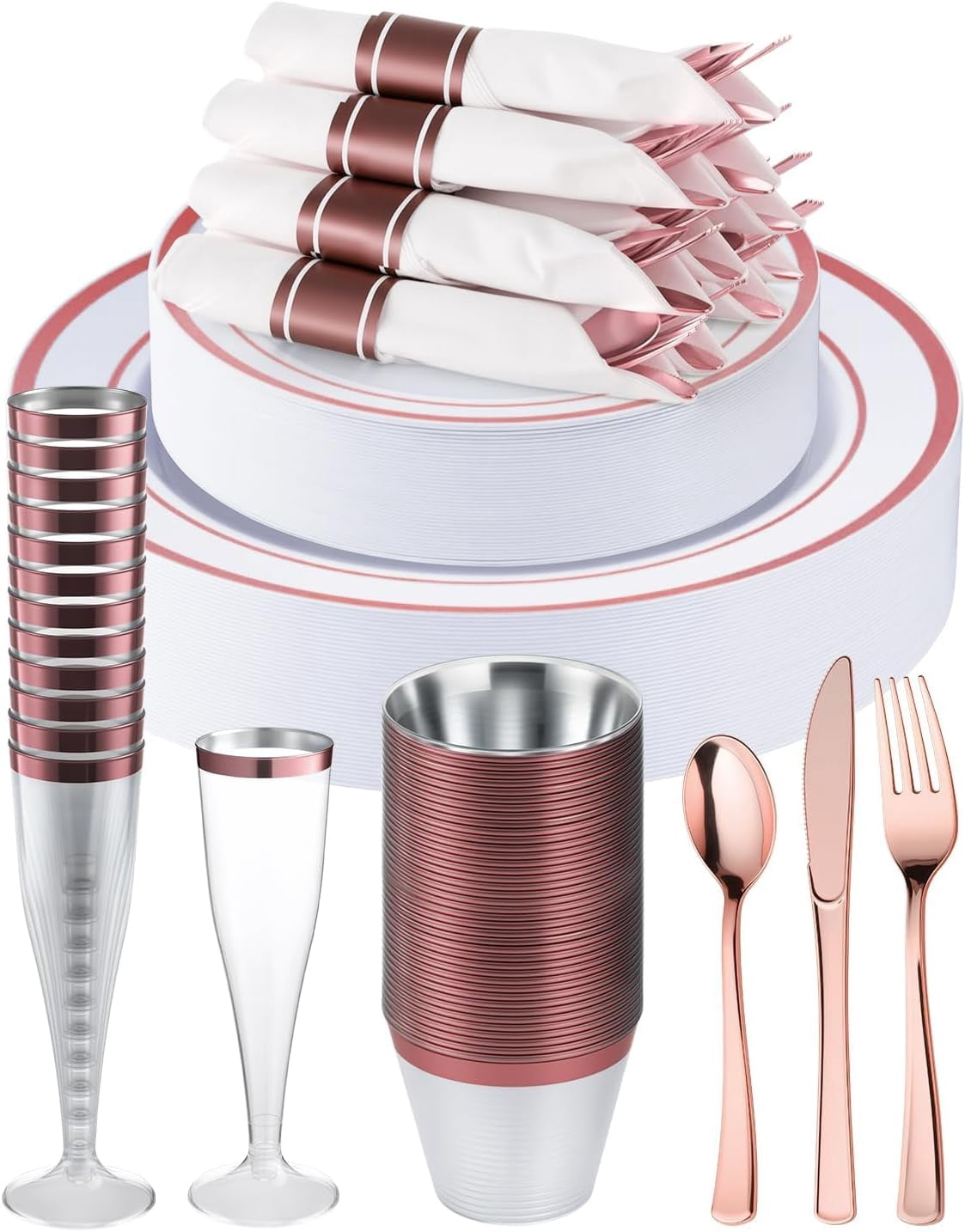 320PCS Rose Gold Disposable Dinnerware Set for 40 Guests, Includes ...