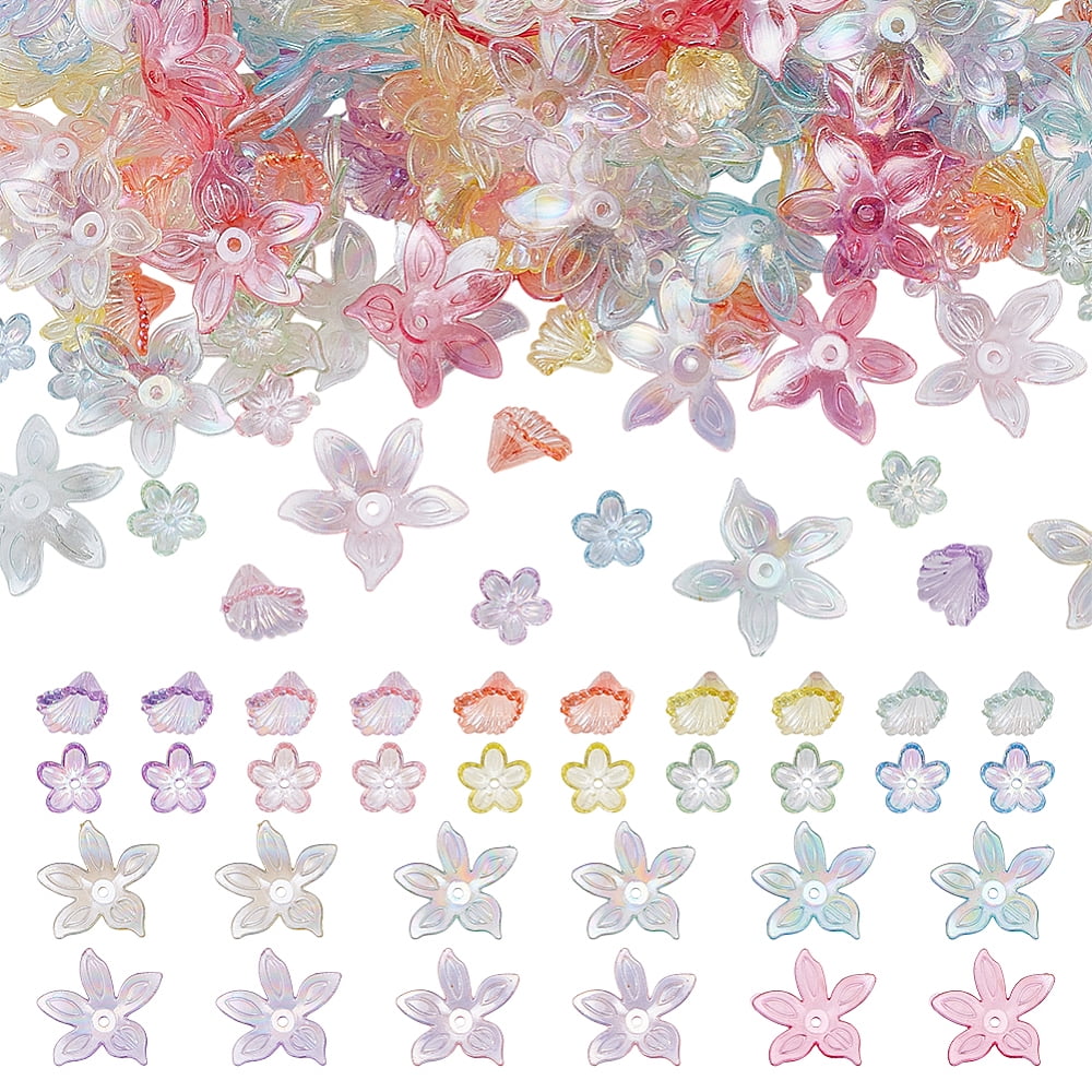 320Pcs 16 Colors Transparent Acrylic Beads AB Color Plated Flower Mixed ...