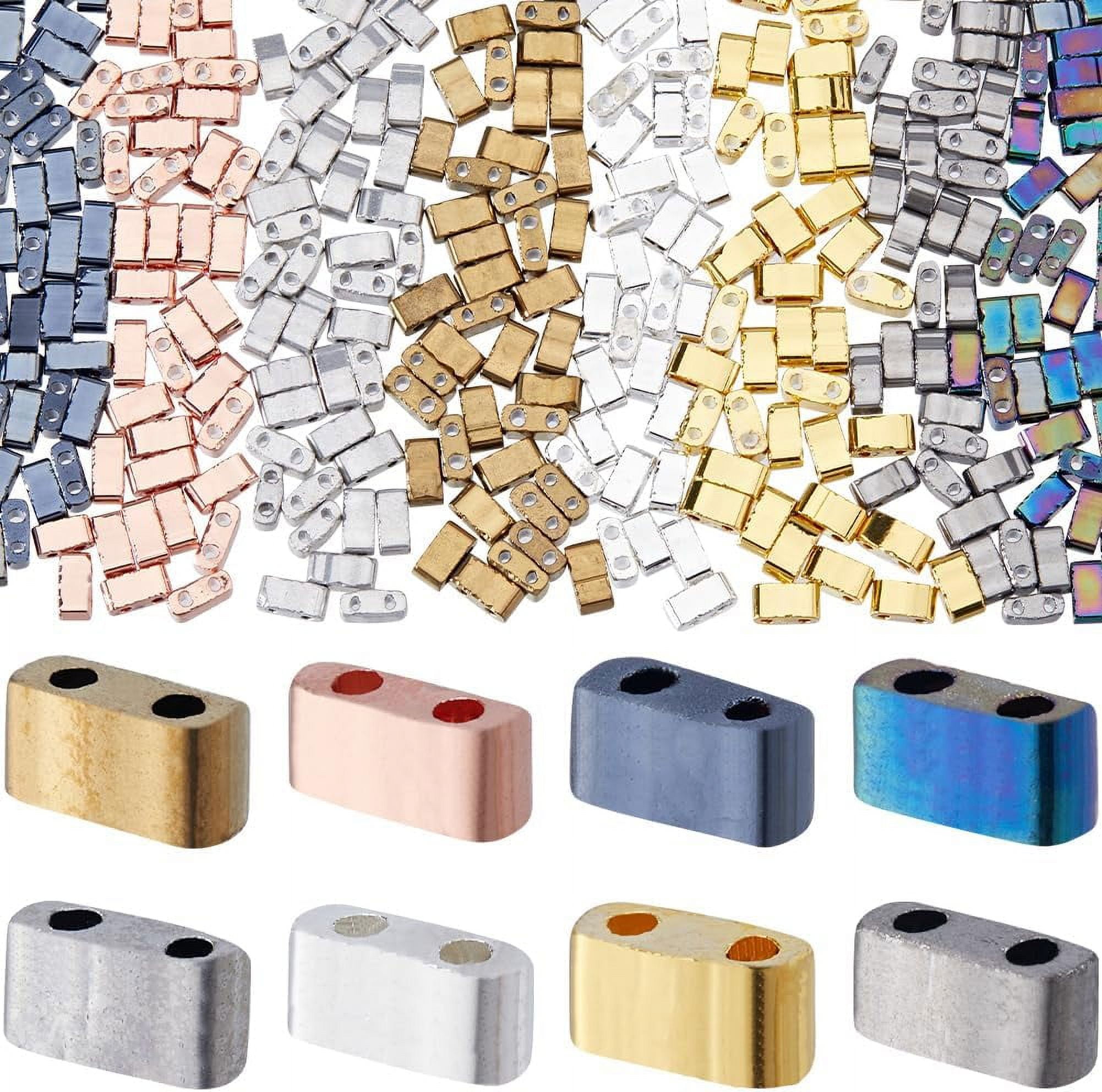 320Pcs 2 Hole Beads Half Beads 8 Colors Glass Seed Beads Bulk Rectangle ...