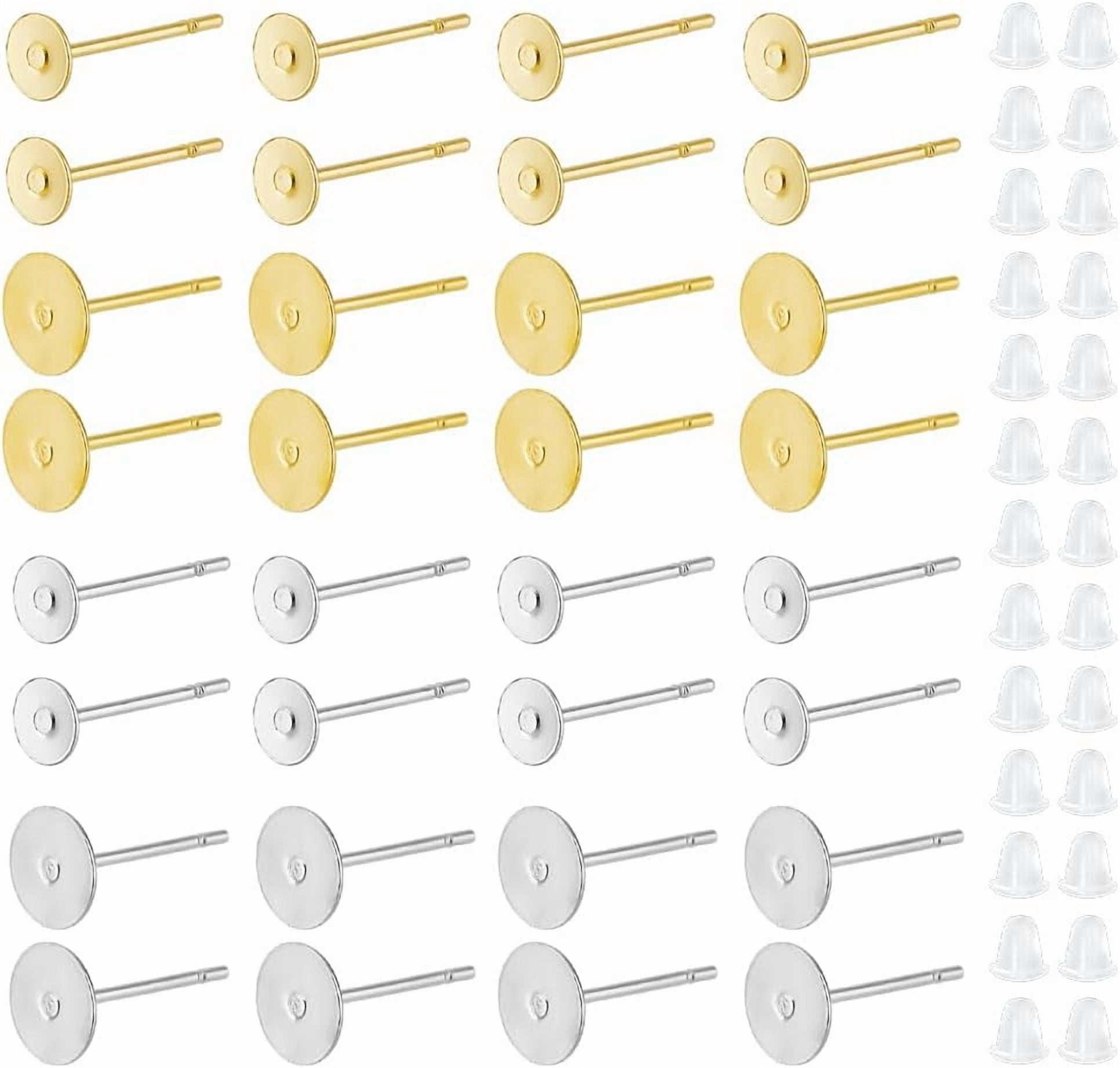 320Pcs 2 Style 2 Colors Metal Flat Round Earring Posts and Backs Stud ...