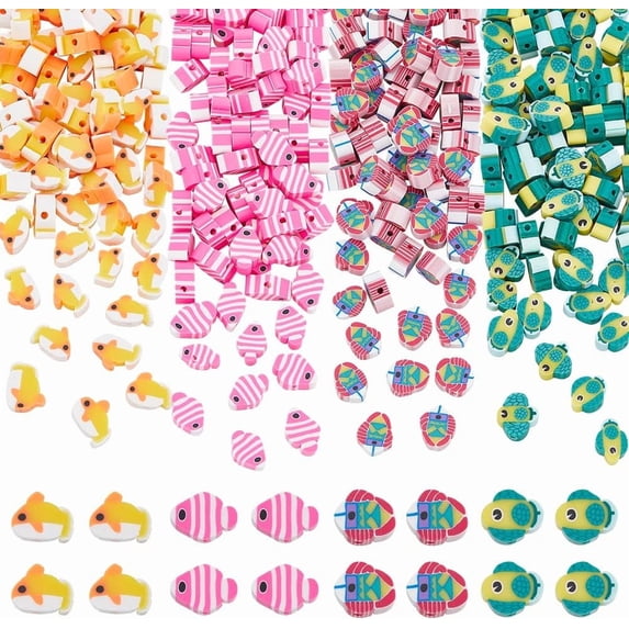 320Pcs 4 Style Handmade Polymer Clay Beads Fish Mixed Color 7~10x9~11 ...