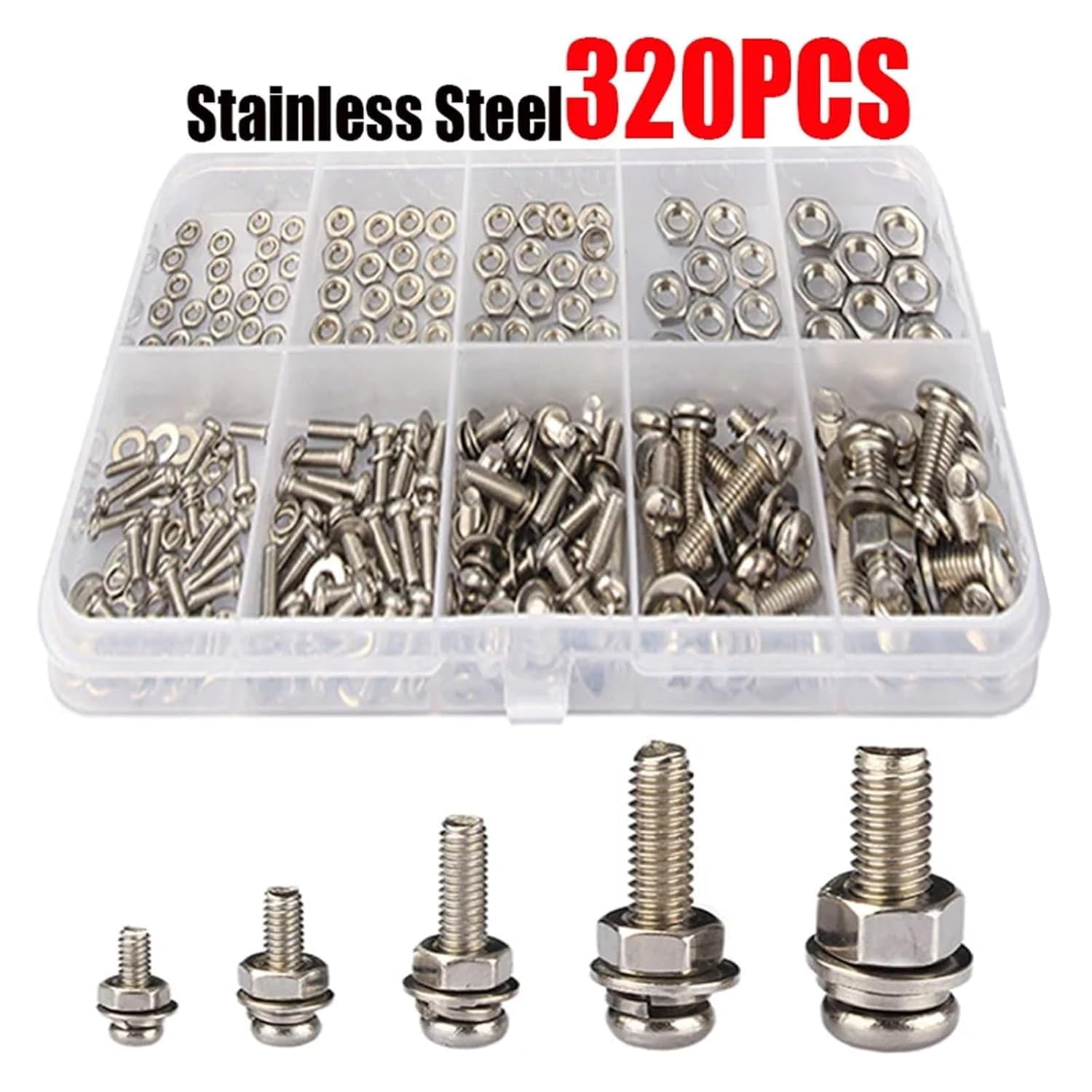 320Pcs Stainless Steel SS304 Screws an Head Screws Nuts Bolts ...