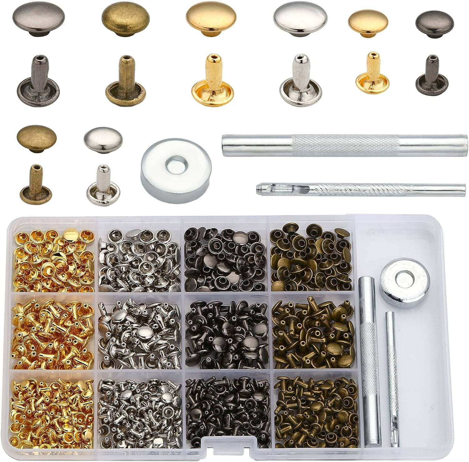320Sets 4 Colors Leather Rivets with Punching Plier Leather Hole Punch ...