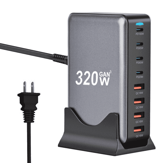 320W GaN 10-Port USB Type C Charging Station, 100W PD3.0 + QC3.0 Fast ...