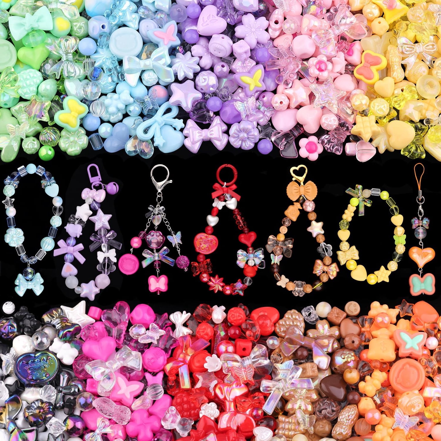 320g 10 Colors Mixed Acrylic Beads for Jewelry Making, Star Flower Bow ...