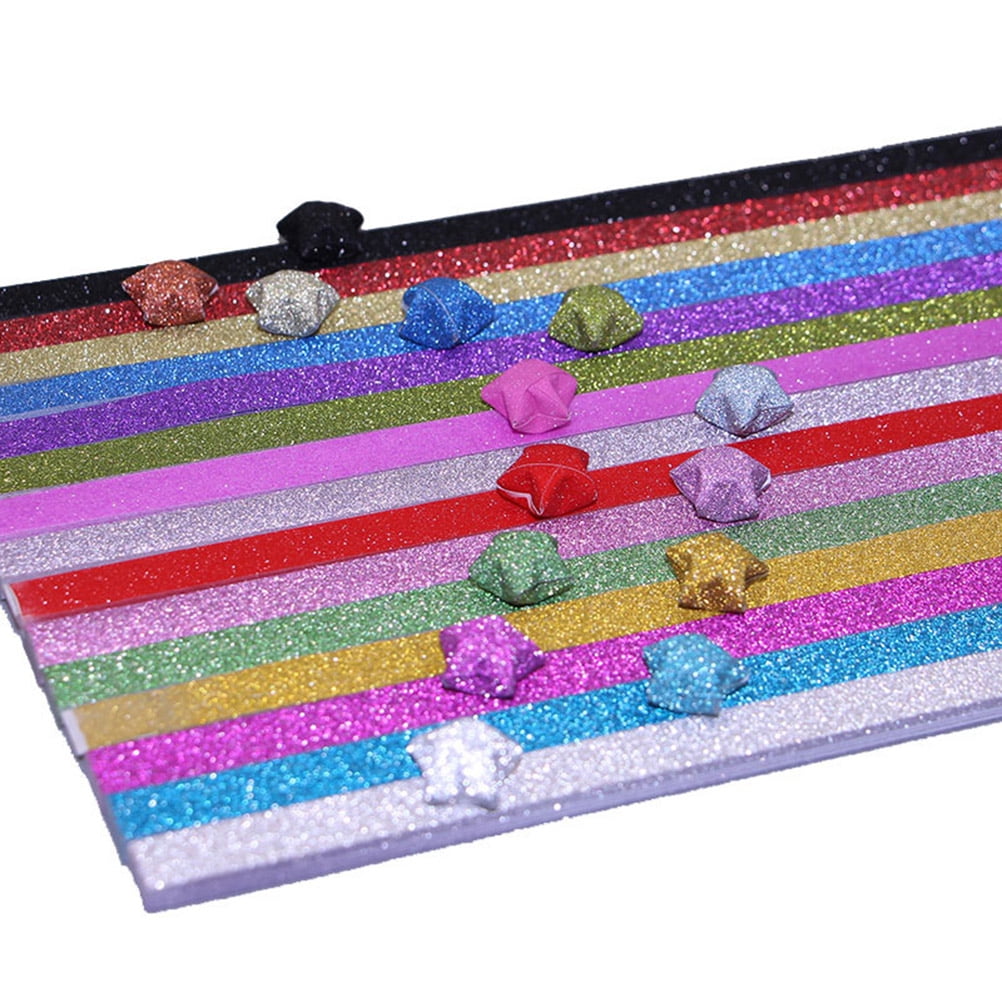 320pcs Glitter Origami Star Folding Paper Rainbow Five Star Paper for ...