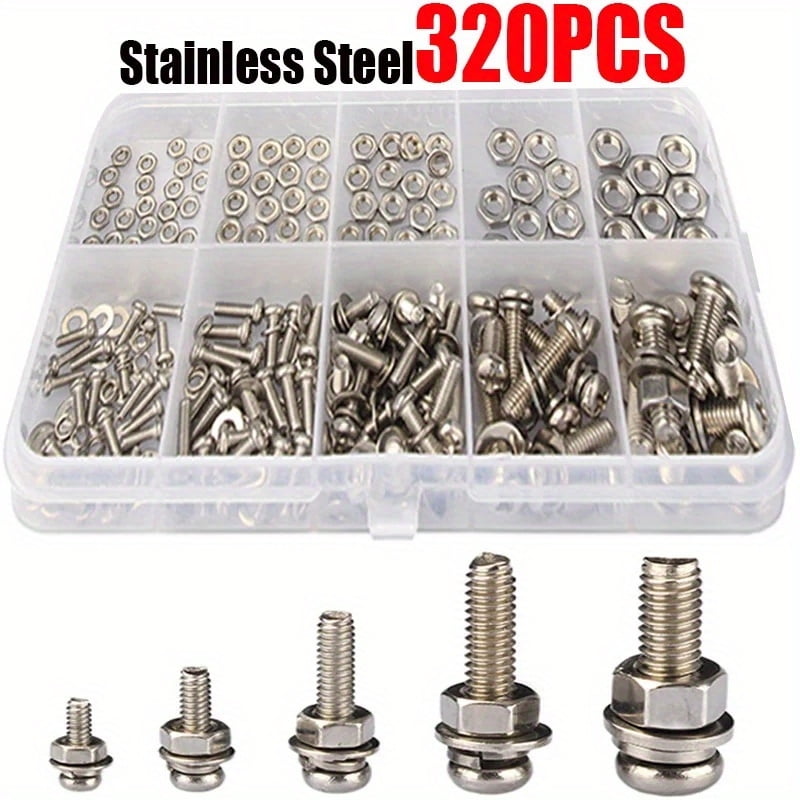 320pcs Premium Stainless Steel SS304 Screw and Nut Assortment Kit ...