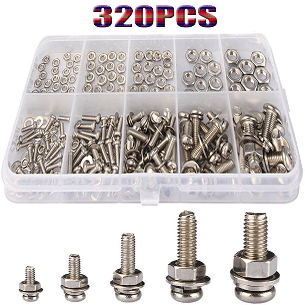 320pcs boxed 304 cross round head bolt nut washer combination kit M2 M2 ...