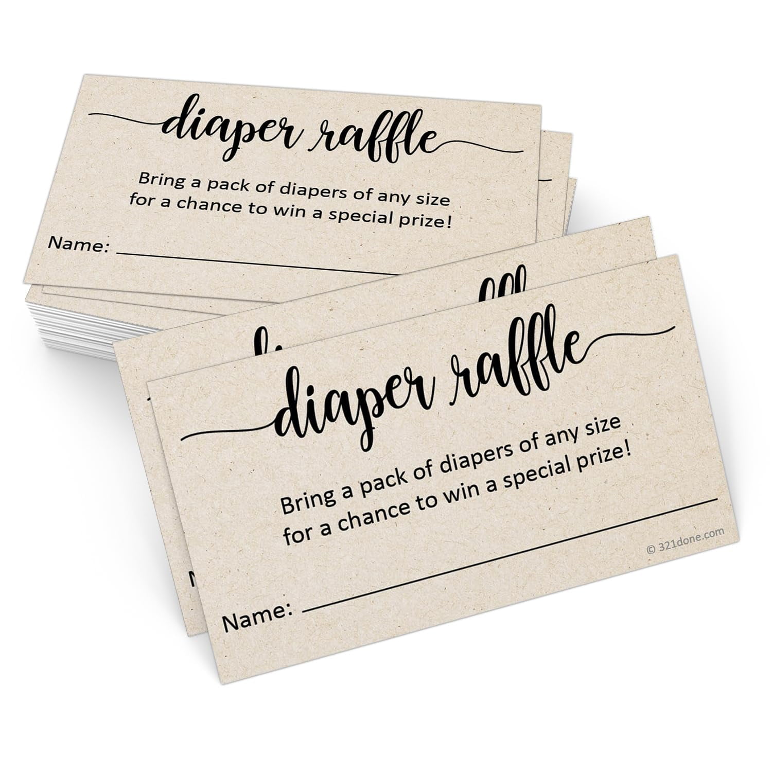 321Done Diaper Raffle Tickets, AIF9 Made in USA - 3.5x2 Kraft Tan, With ...