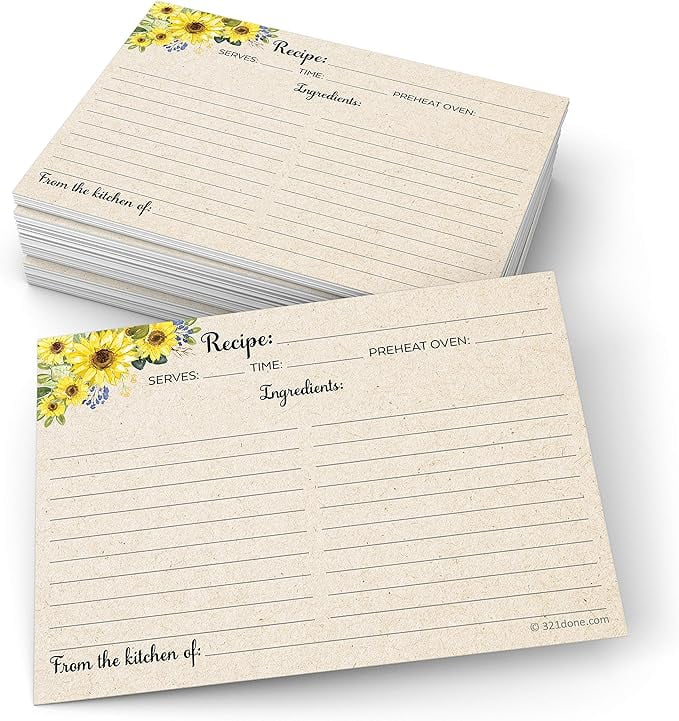 321Done Jumbo XL Sunflower Recipe Cards (Set of 50) Extra Large 5x7 ...