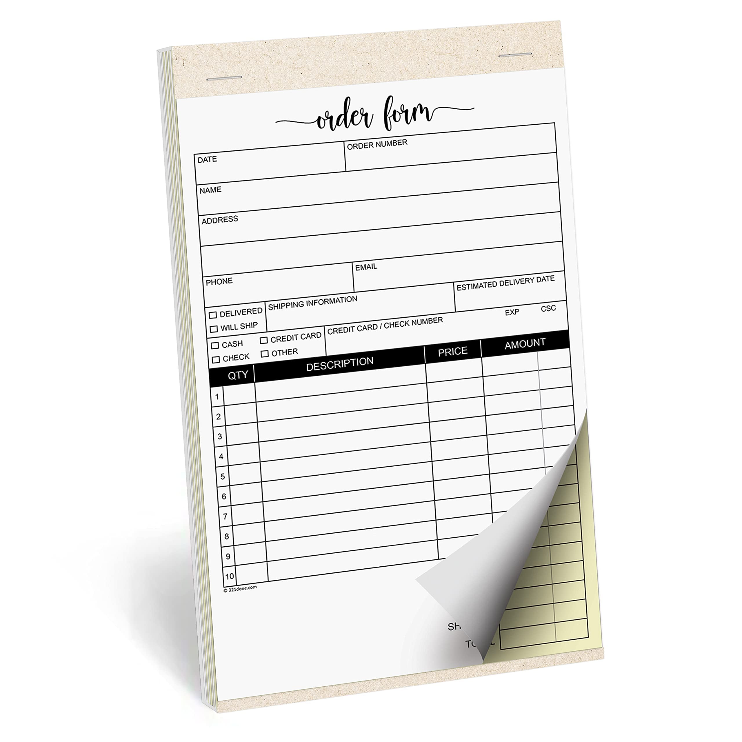 321Done Order Form Book with Cover, 5.5x8.5 Small 2-Part Carbonless ...