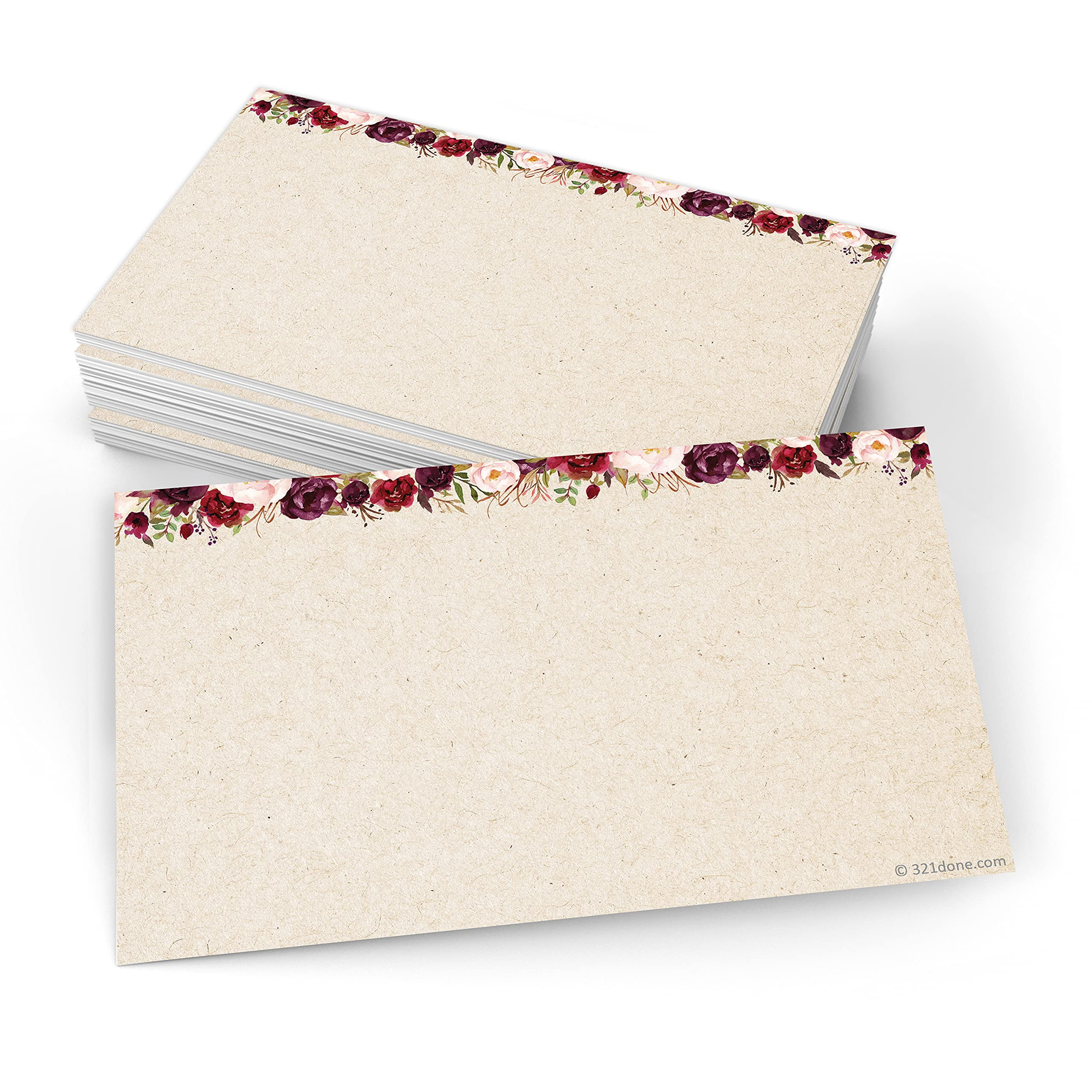 321Done Red Rose Floral Index Cards - Blank, No Lines - (50) Small 3x5 ...