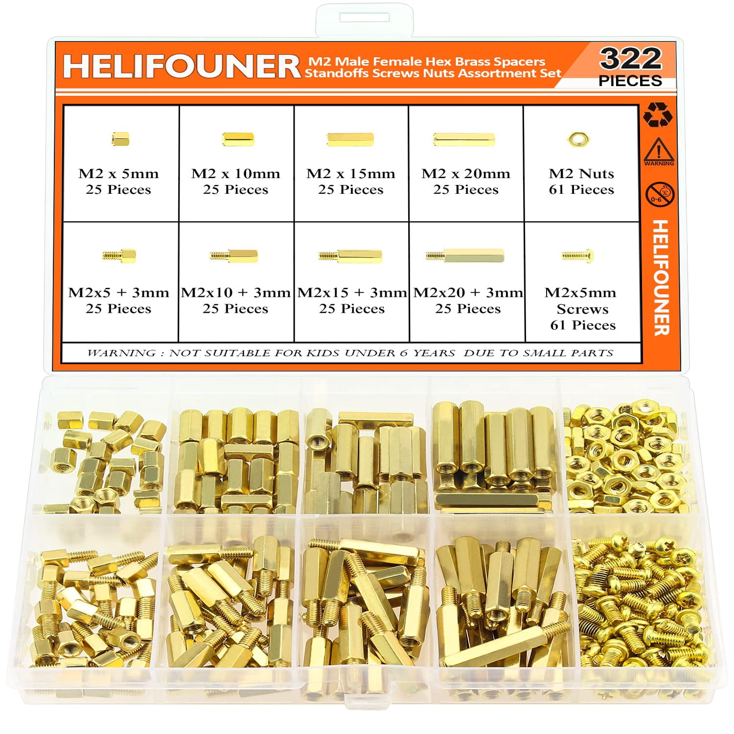 322 Pieces M2 Male Female Hex Brass Spacers Standoffs Screws Nuts ...