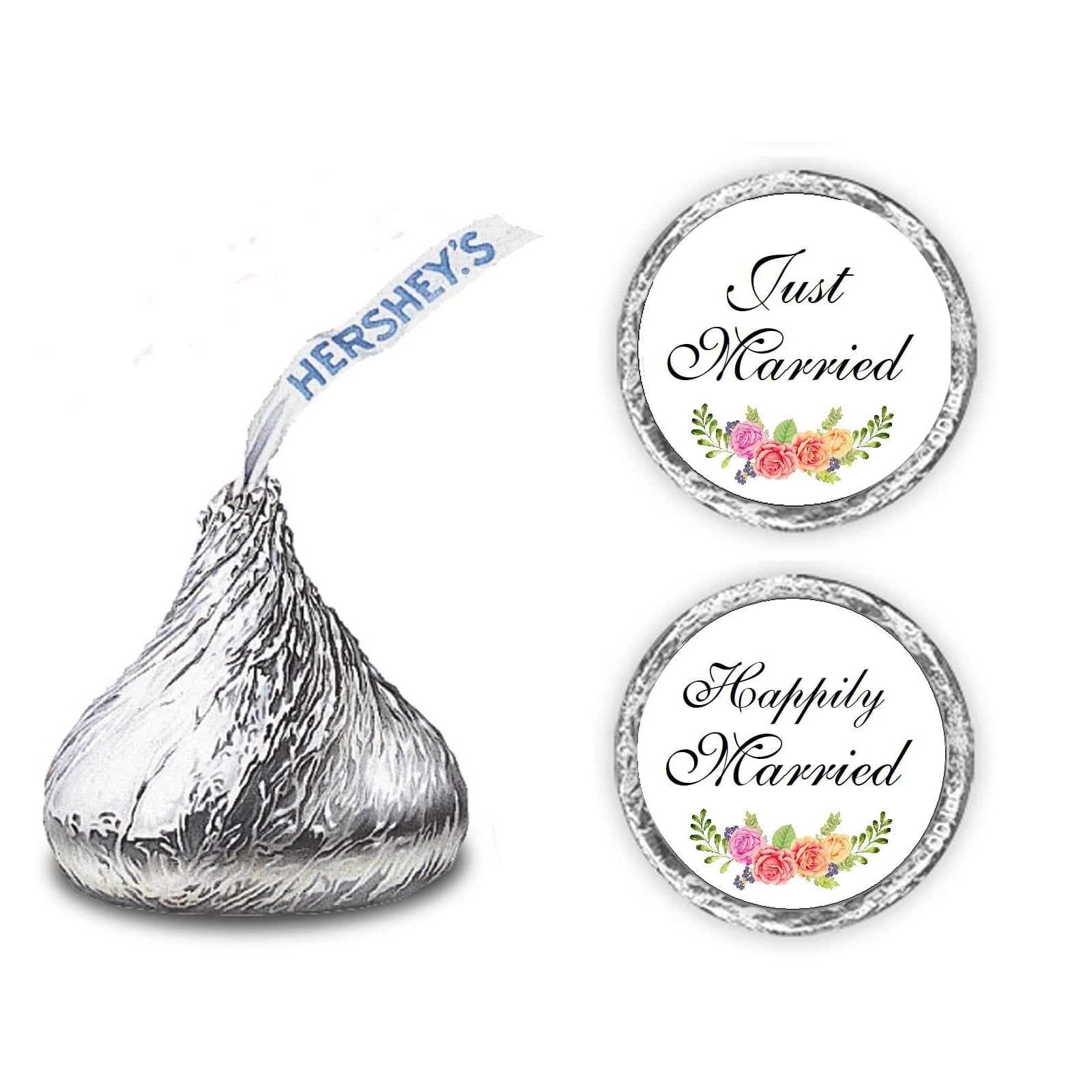 324 Floral Roses Just Married Happily Married. Kisses Wedding Stickers ...