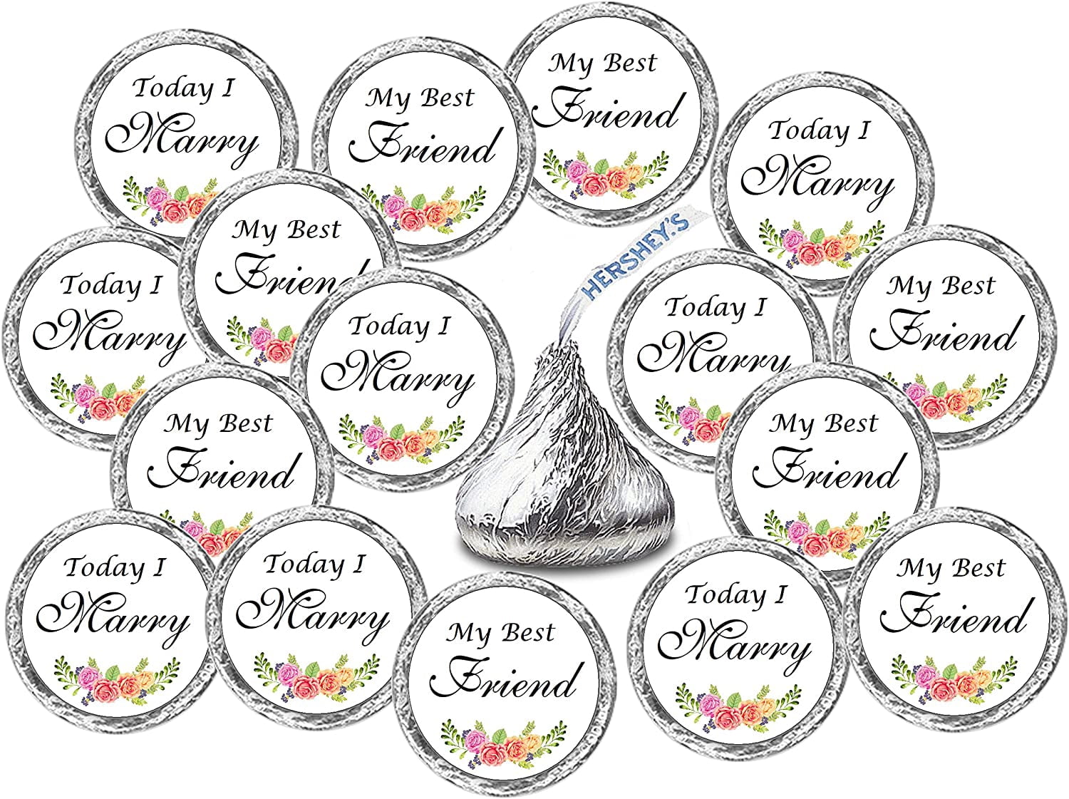 324 Floral Roses Today I Marry My Best Friend Kisses Wedding Stickers ...