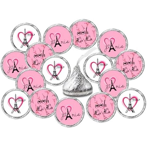 324 Paris Kisses Stickers Labels, Eiffel Tower Pink Kisses Stickers for ...