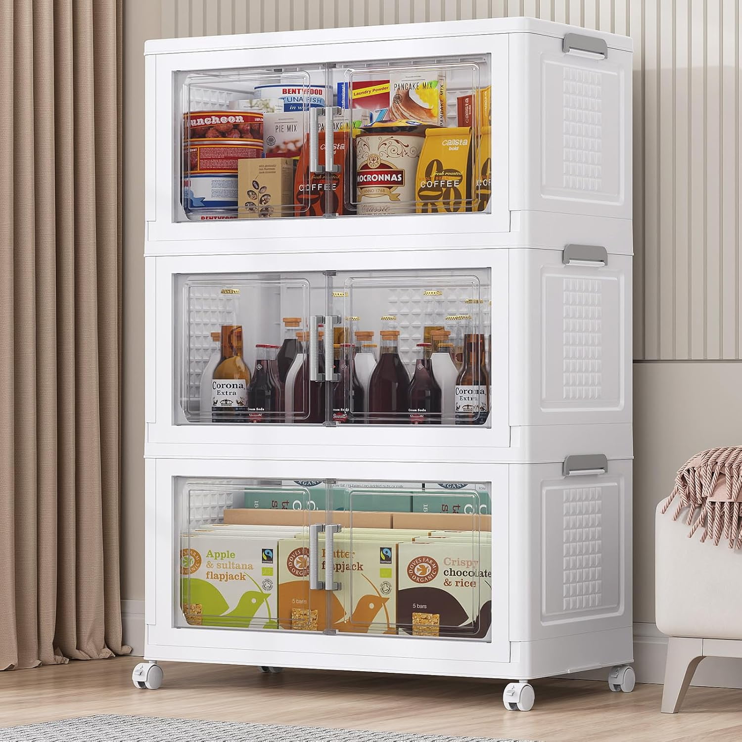 324 Qt Plastic Storage Bins with Lid, Doors & Wheels, 3Pack Extra Large ...