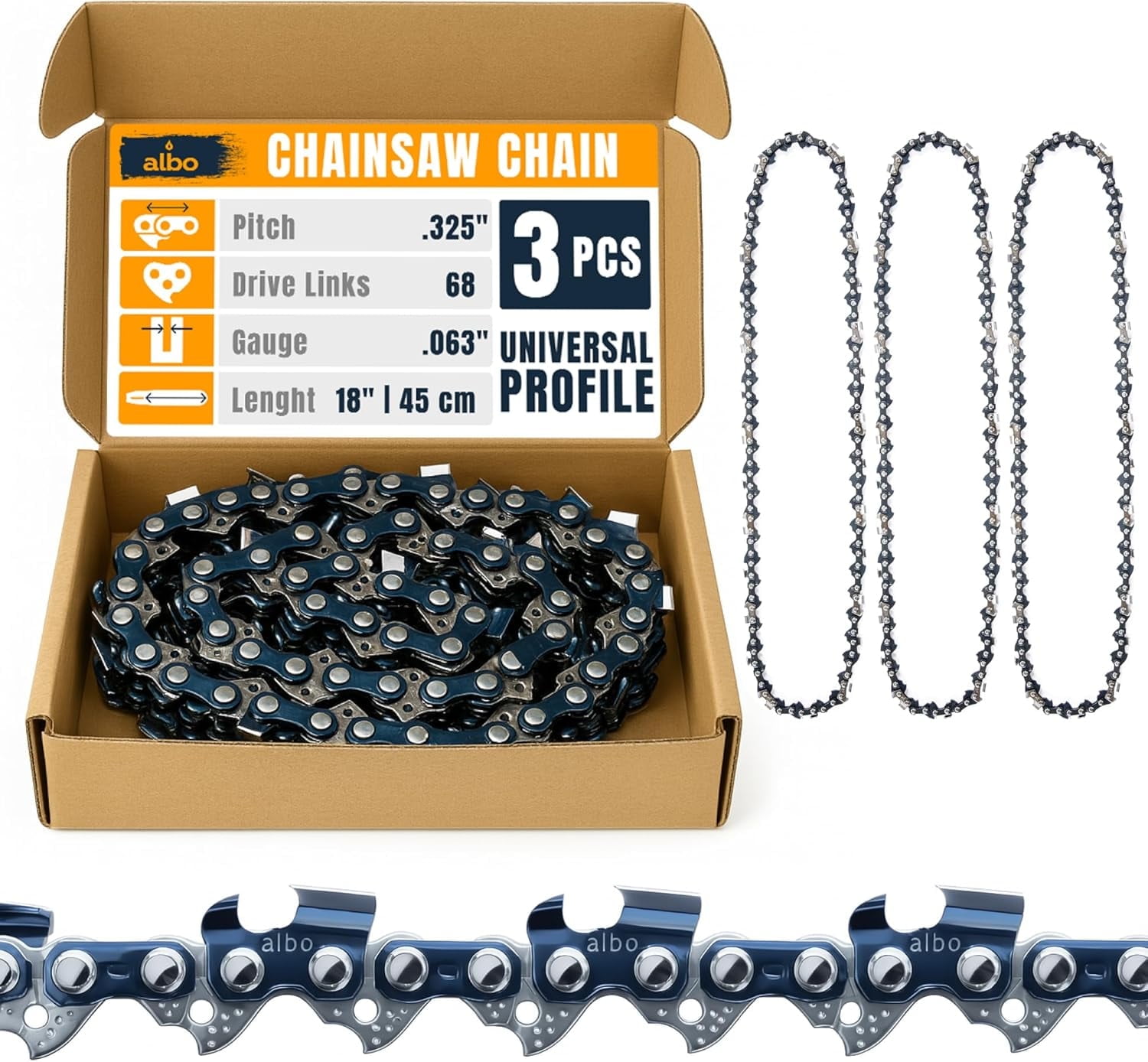 18" Full Chisel Chainsaw Chains, 68 Drive Links for STIHL (3 Pack ...