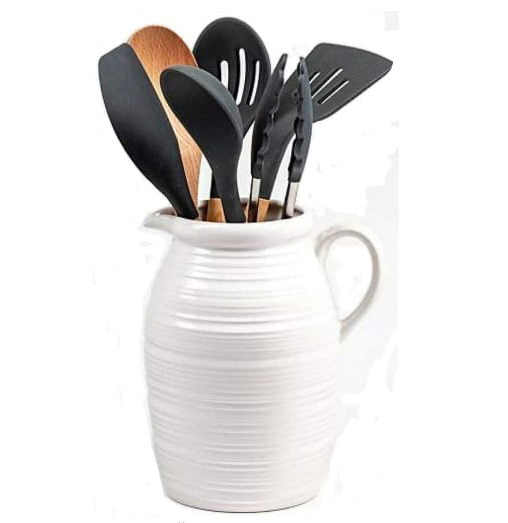 328 Farmhouse Crock and Utensil Set, 7 Piece, White Ceramic - Walmart.com