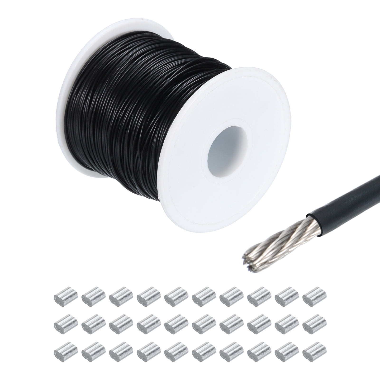 328Ft(100M) Wire Rope 304 Stainless Steel Cable 5/64"(2mm) Vinyl Coated ...