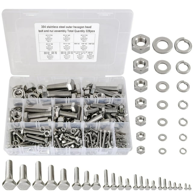 328PCS Metric Bolt Assortment Kit M3/M4/M5/M6/M8/M10/M12, Heavy Duty ...