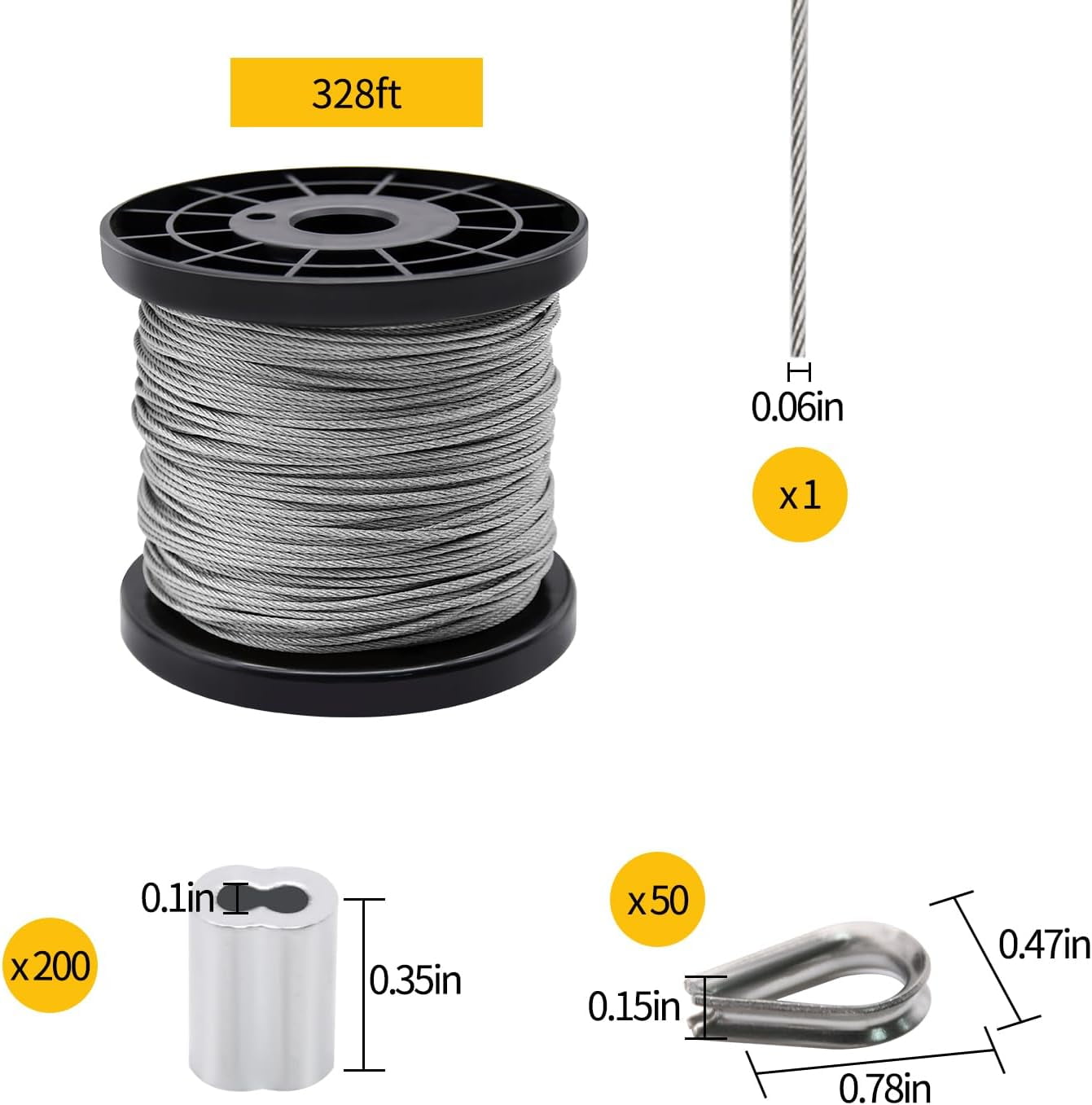328ft Wire Rope, Stainless Steel Wire Rope Cable with Aluminum Crimping ...