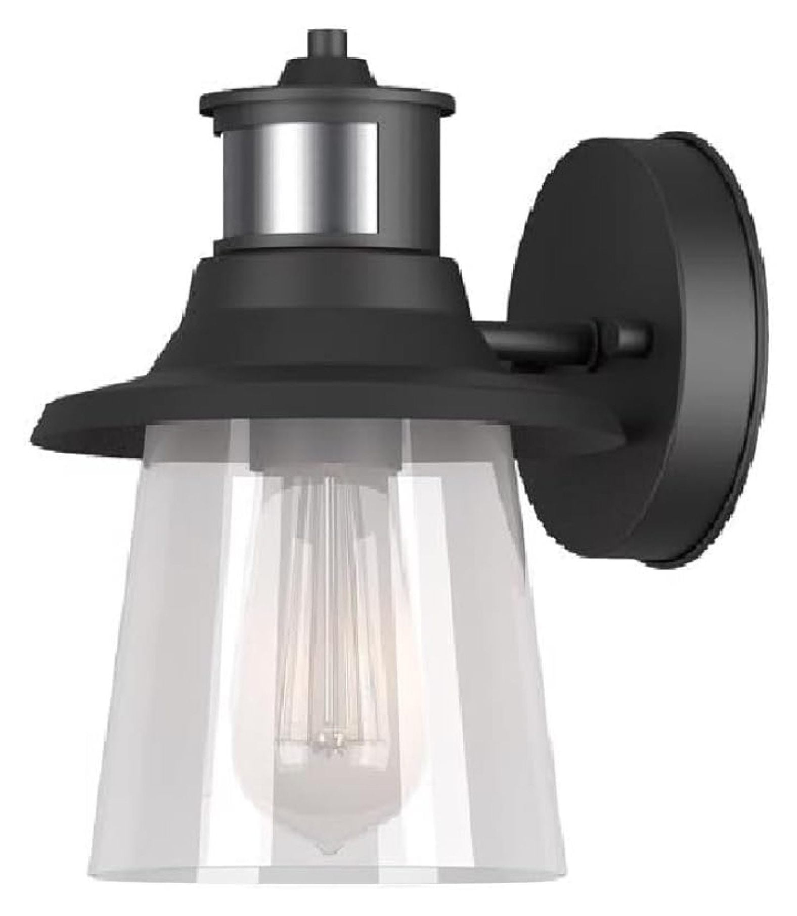 32982 1- Sensor Wall Sconce, Outdoor, Matte Black, Clear Seeded Glass ...