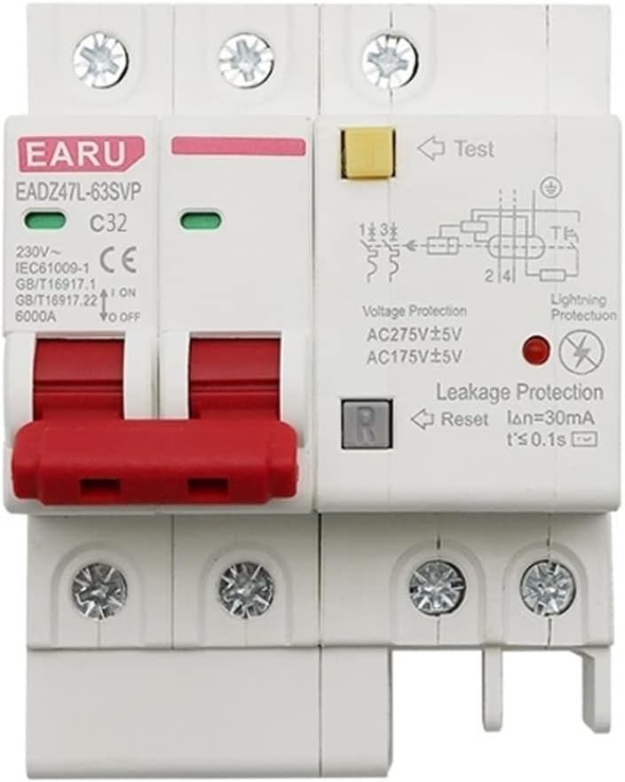 32A 2P SPD Residual Current Circuit Breaker with Overload Overvoltage ...