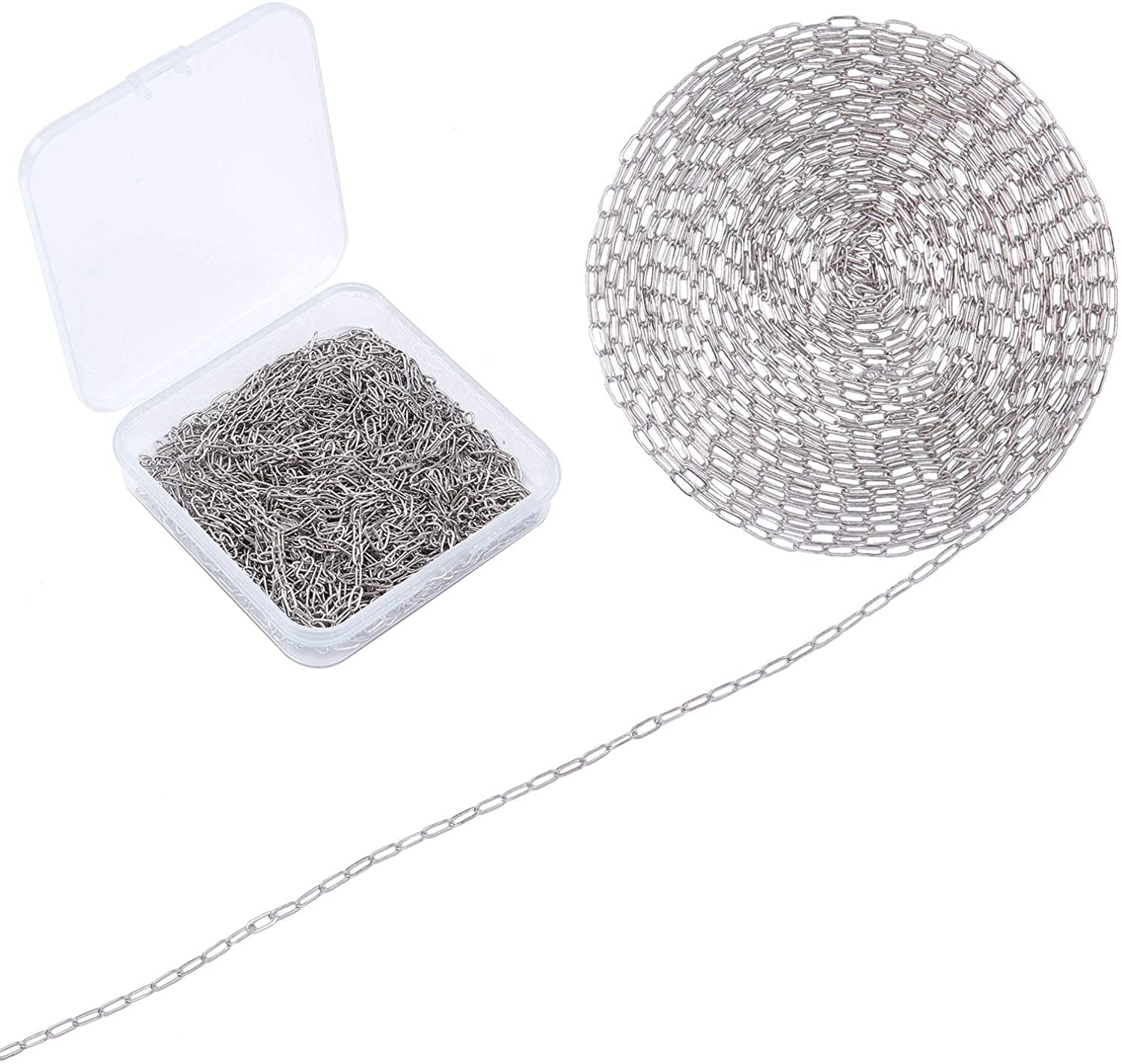32Feet Stainless Steel Paperclip Chains Link Spool Bulk Necklace Cable ...